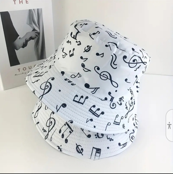 Fashion Hats | Accessories | Nwt White Bucket Hat With Musical Note ...